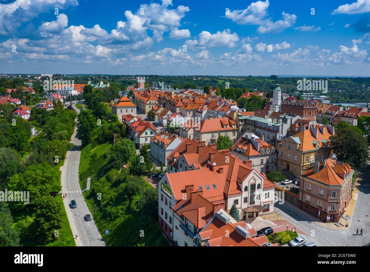 Sandomierz, Poland. Aerial view of medieval old town with town hall ...