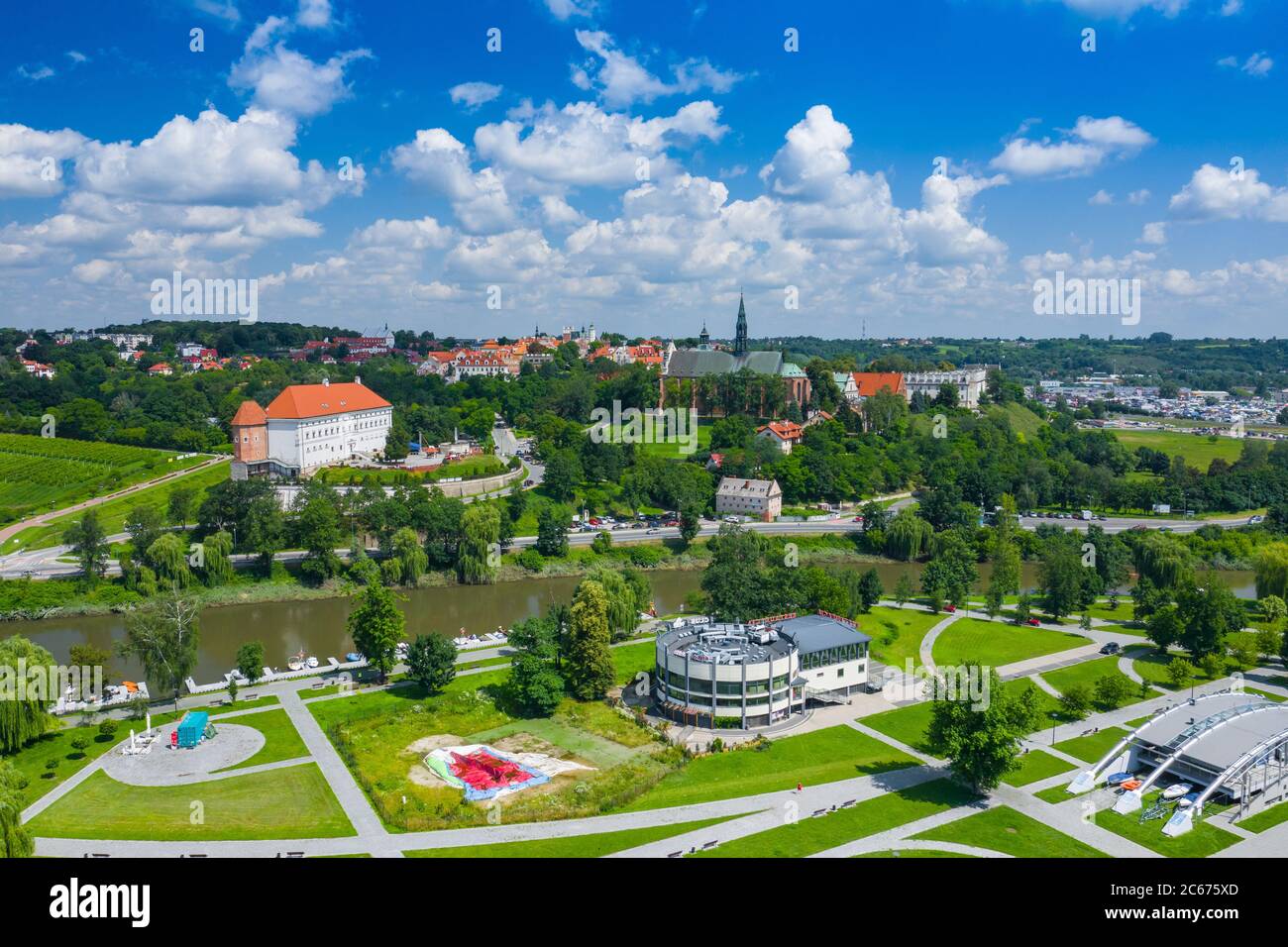 Sandomierz, Poland. Aerial view of medieval old town with town hall ...