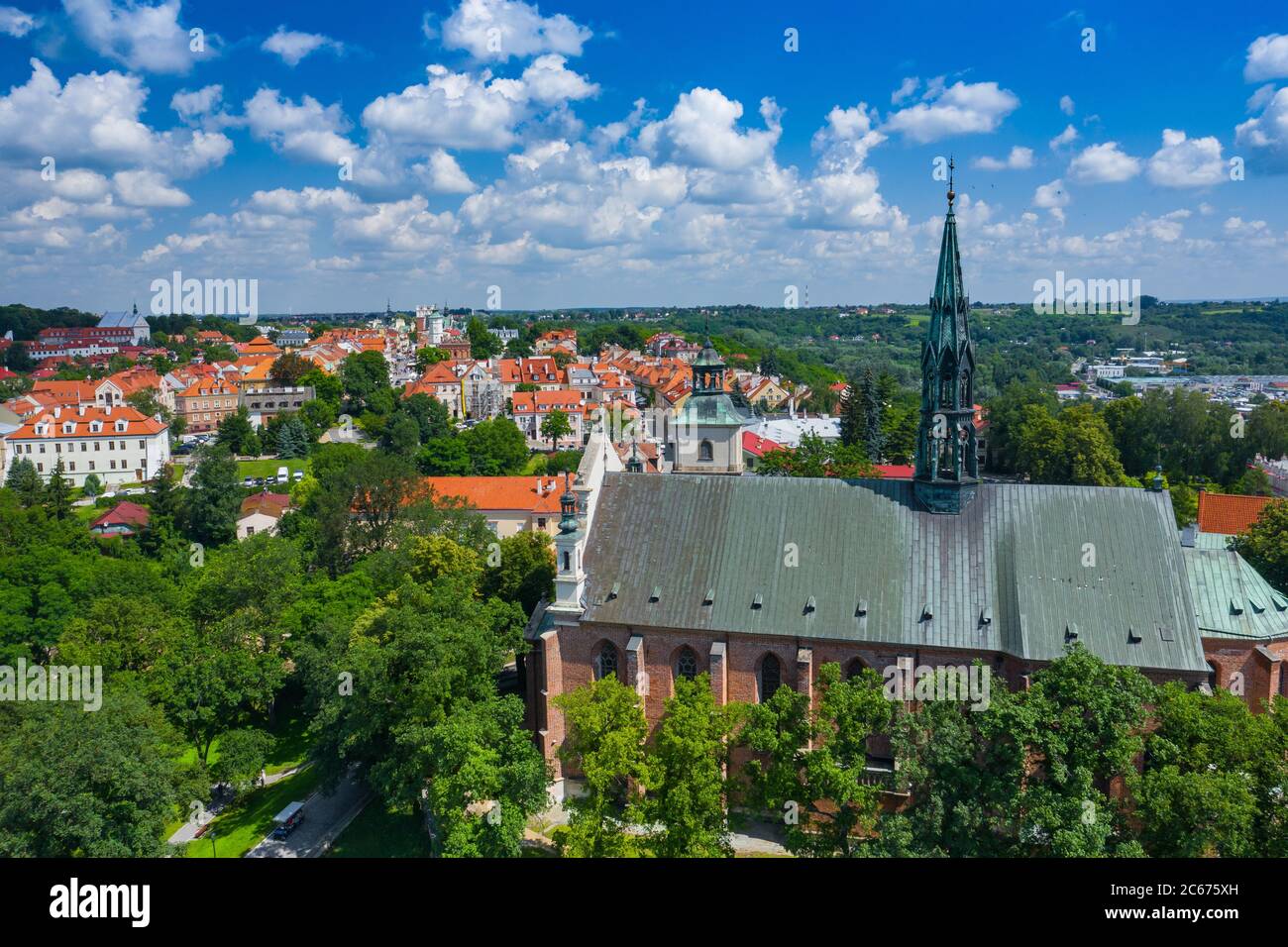 Sandomierz, Poland. Aerial view of medieval old town with town hall ...