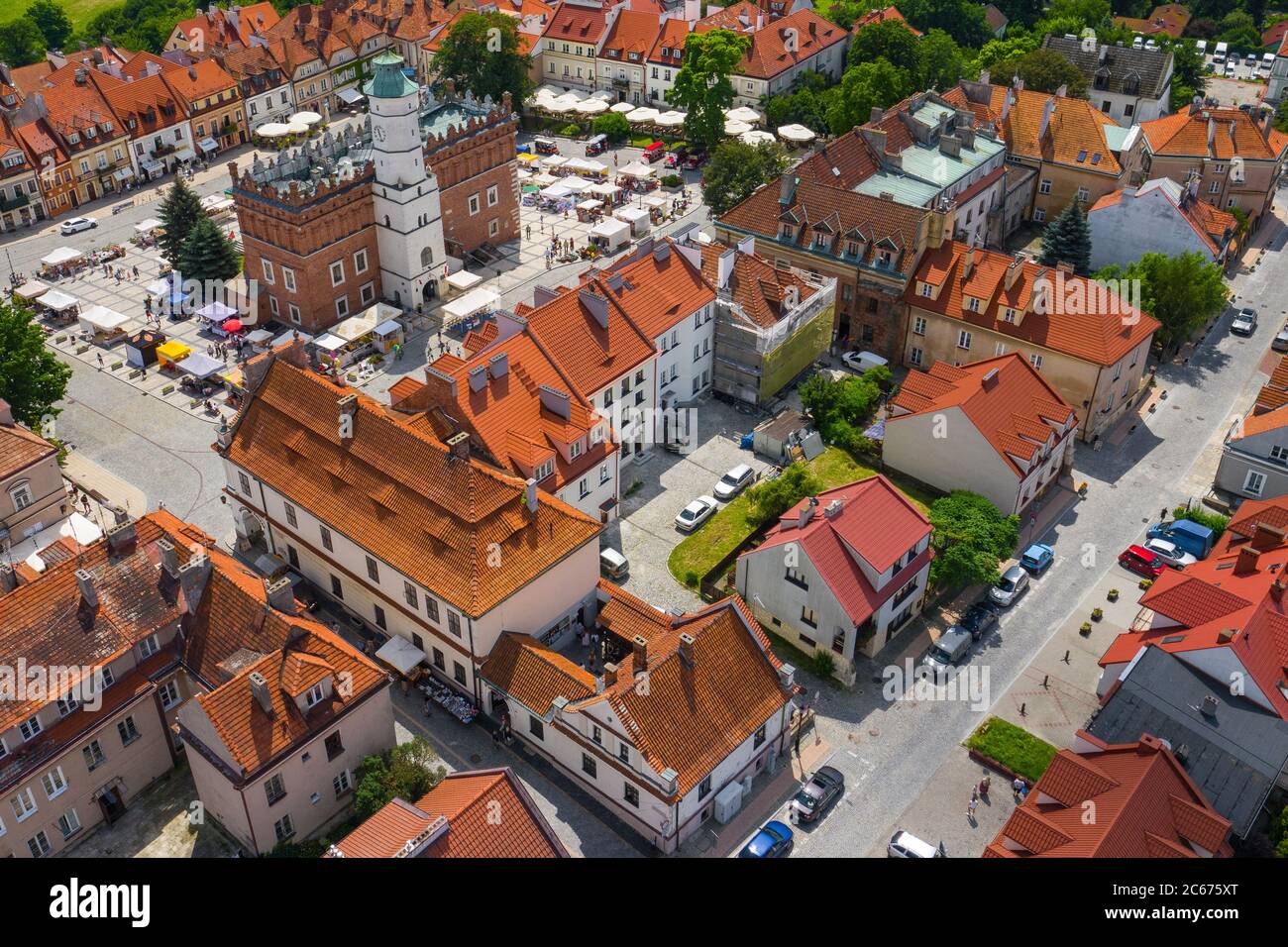 Sandomierz, Poland. Aerial view of medieval old town with town hall ...