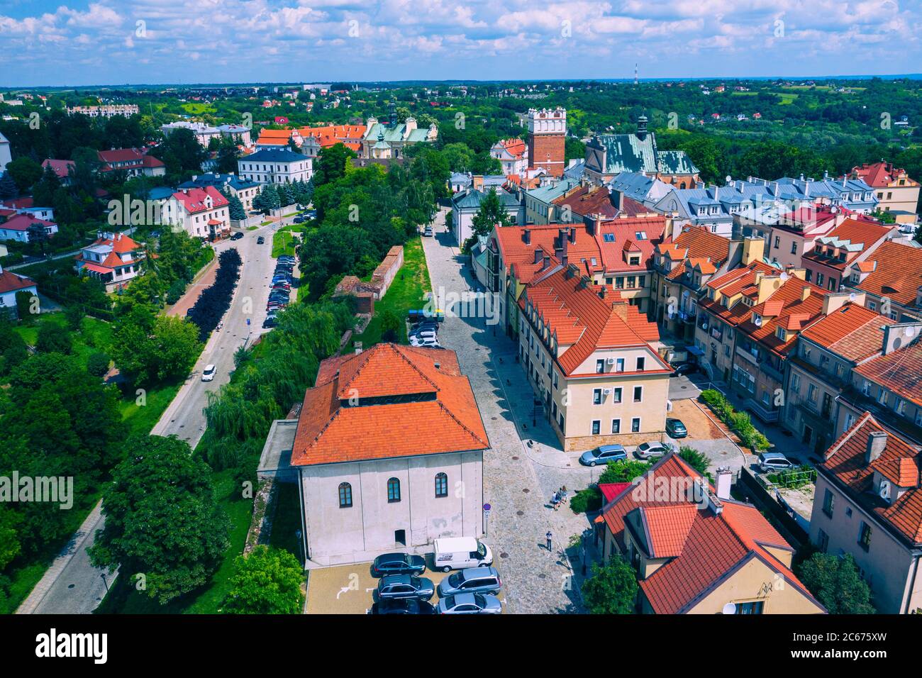 Sandomierz, Poland. Aerial view of medieval old town with town hall ...