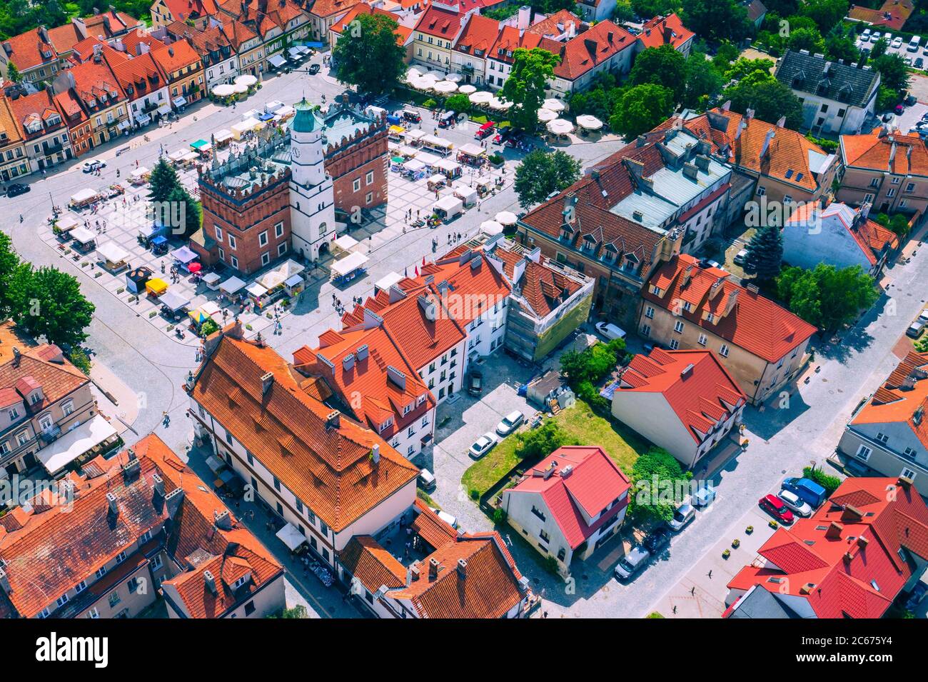 Sandomierz, Poland. Aerial view of medieval old town with town hall ...