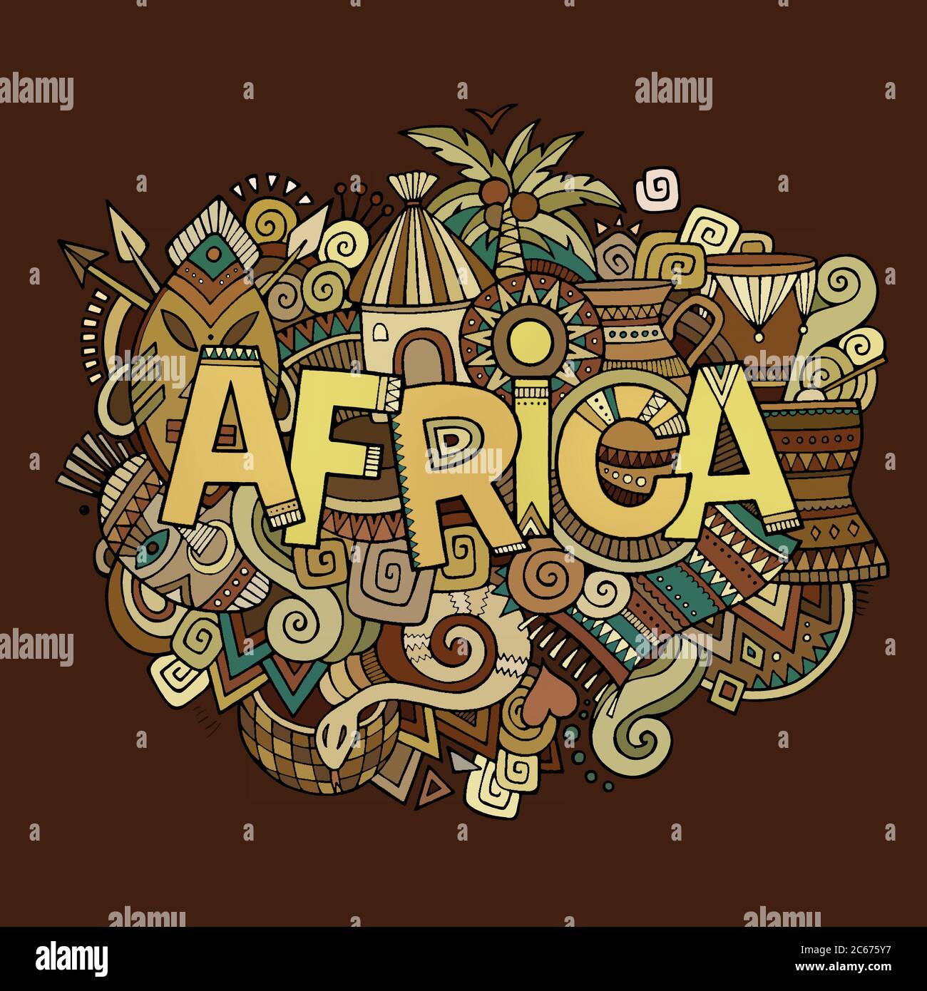 Africa hand lettering and doodles elements background Stock Vector ...