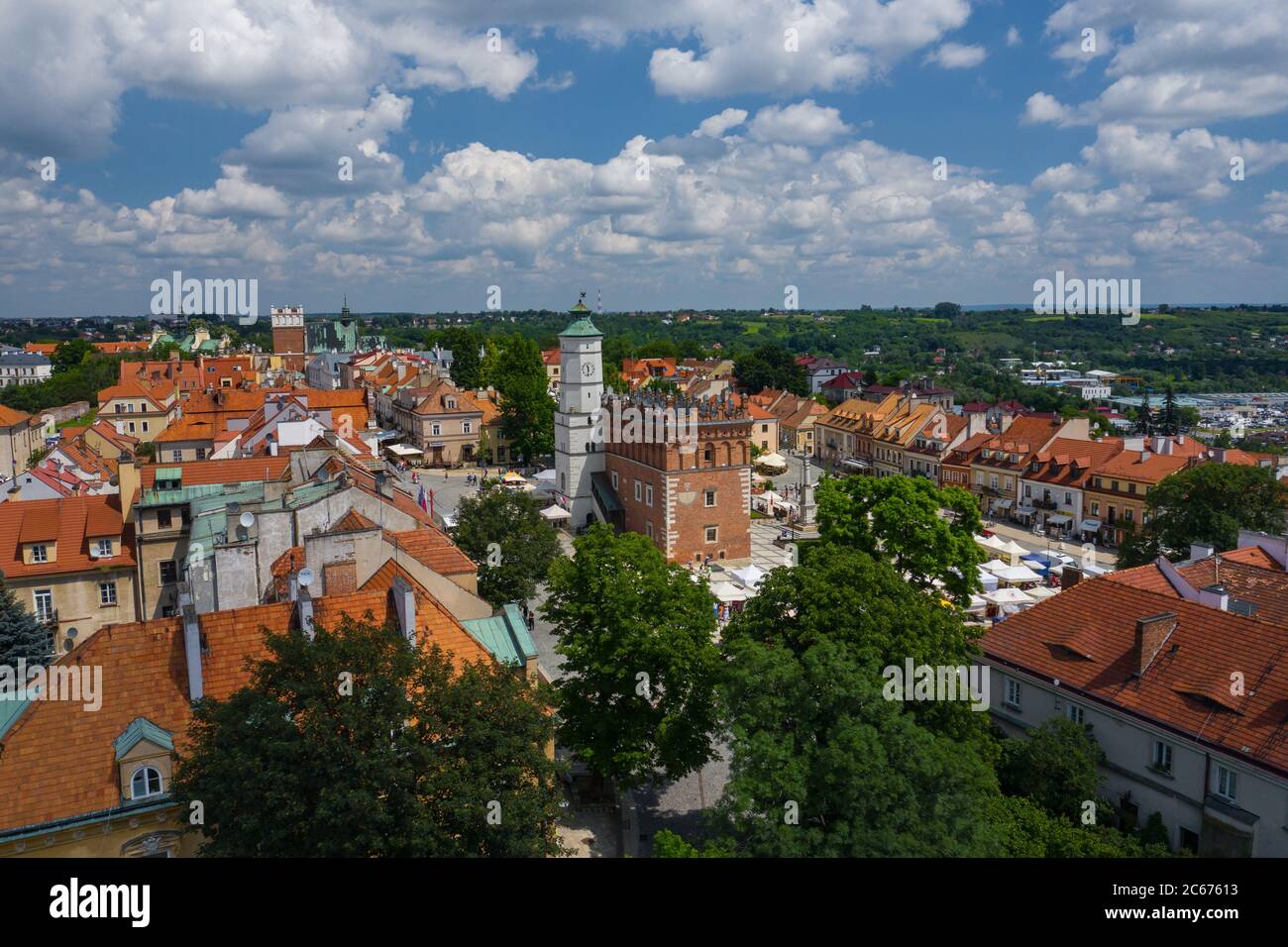 Sandomierz, Poland. Aerial view of medieval old town with town hall ...