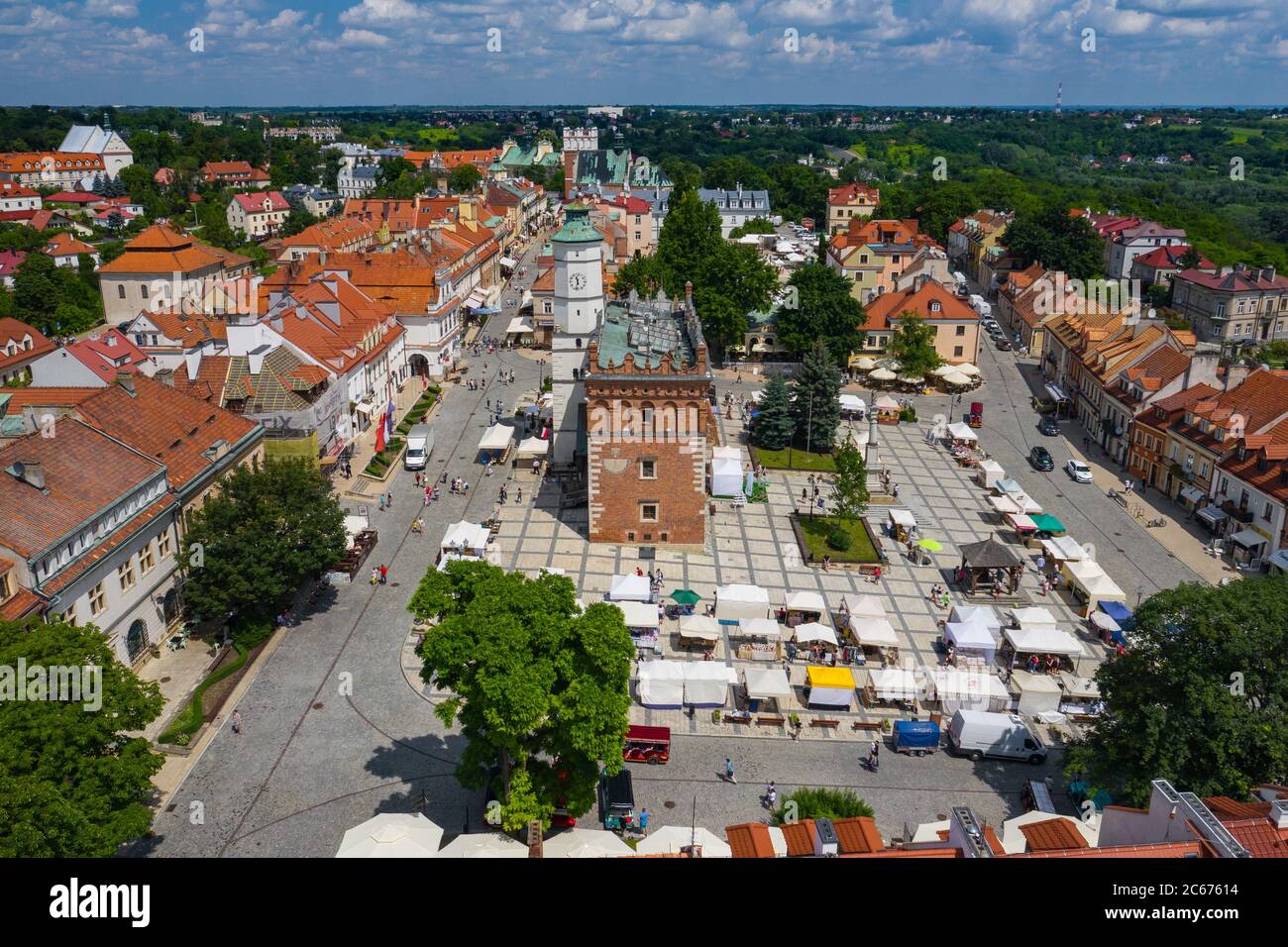 Sandomierz, Poland. Aerial view of medieval old town with town hall ...