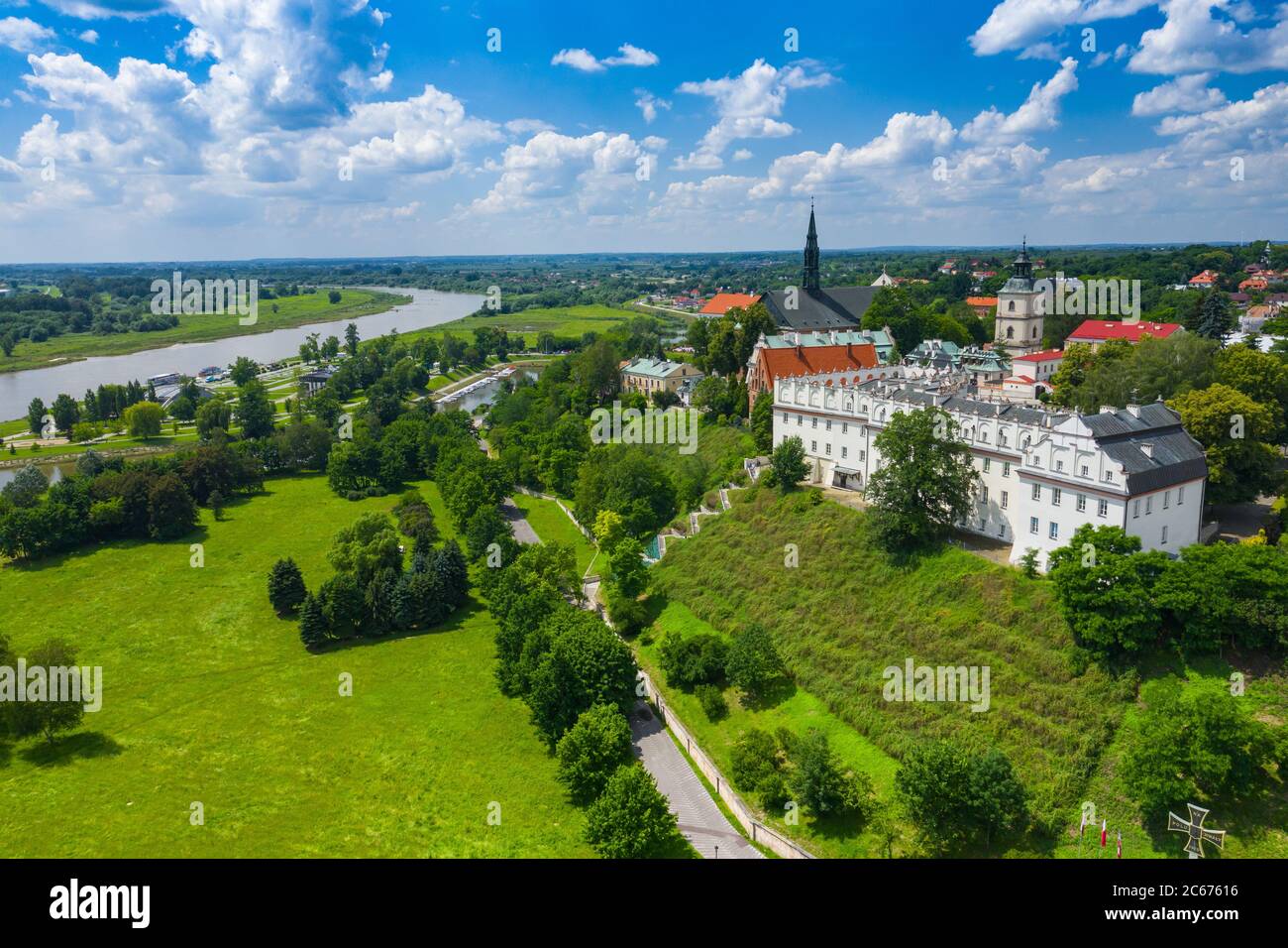Sandomierz, Poland. Aerial view of medieval old town with town hall ...