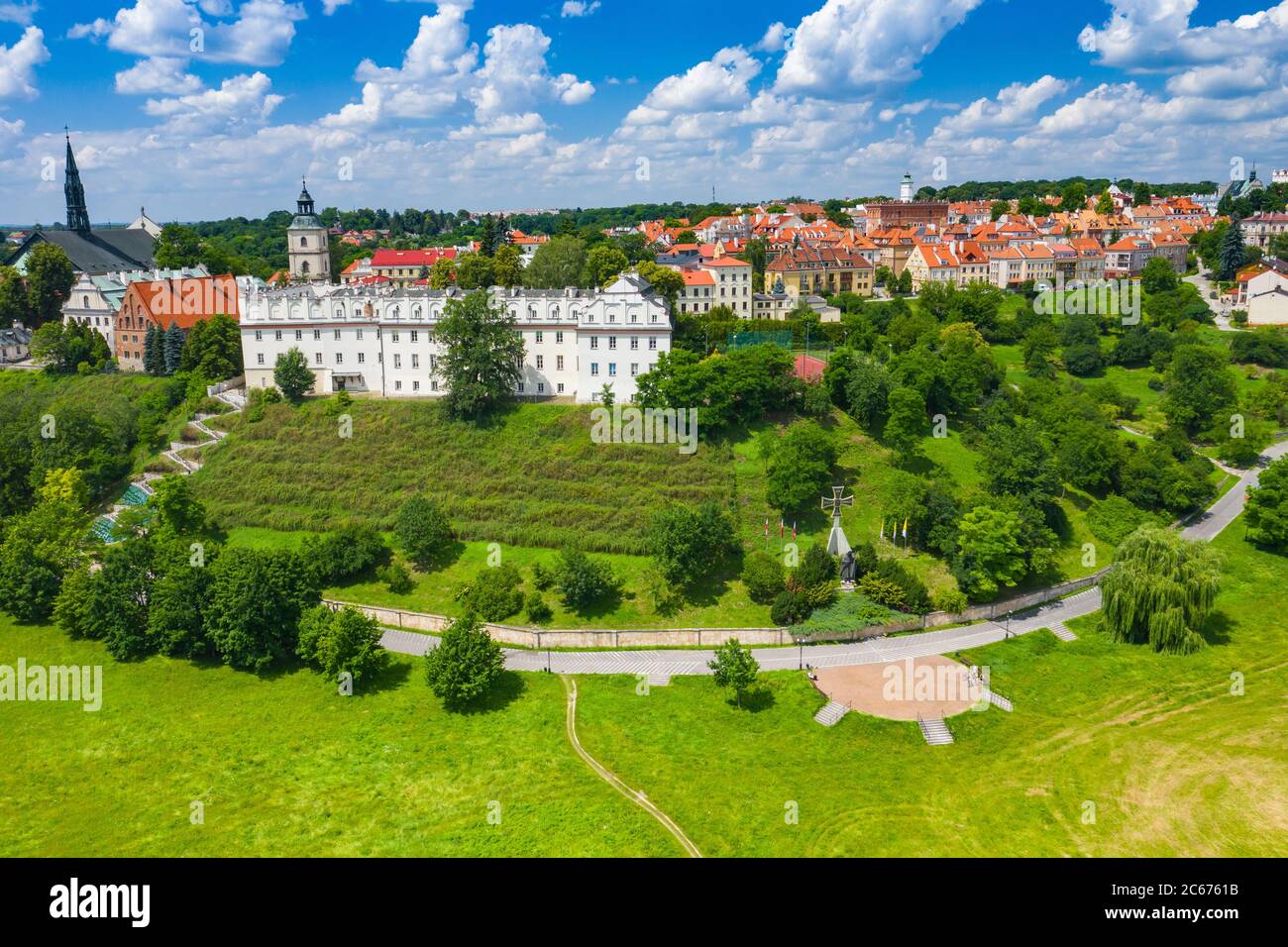 Sandomierz, Poland. Aerial view of medieval old town with town hall ...