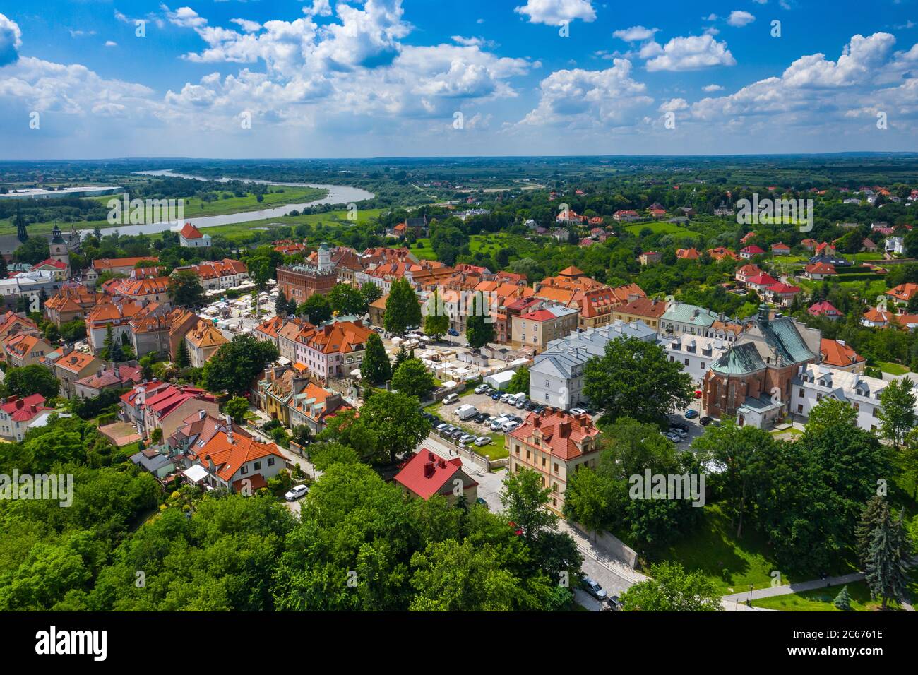 Sandomierz, Poland. Aerial view of medieval old town with town hall ...