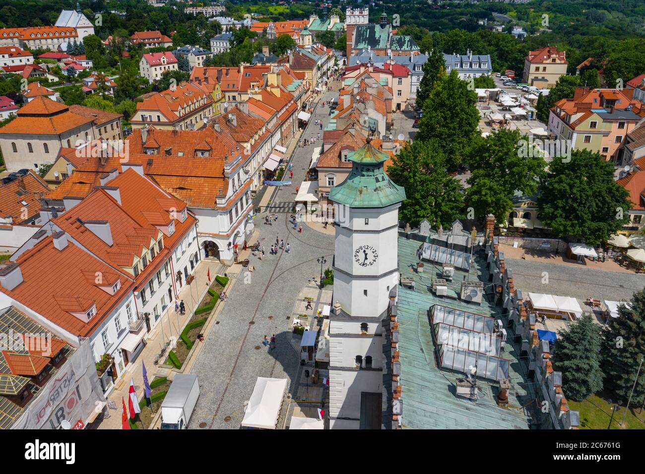 Sandomierz, Poland. Aerial view of medieval old town with town hall ...