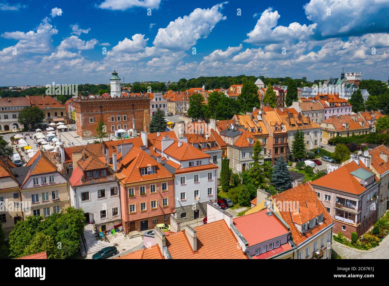 Sandomierz, Poland. Aerial view of medieval old town with town hall ...