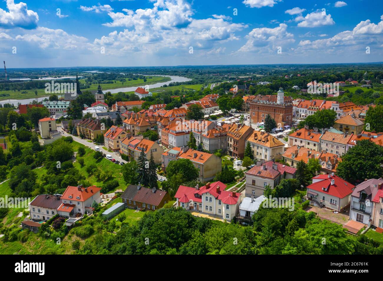 Sandomierz, Poland. Aerial view of medieval old town with town hall ...