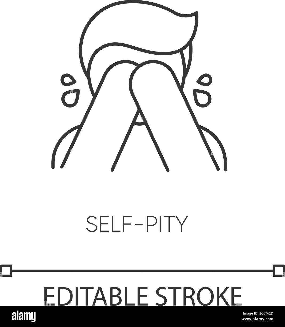 Self pity pixel perfect linear icon. Sad mental state, melancholy ...