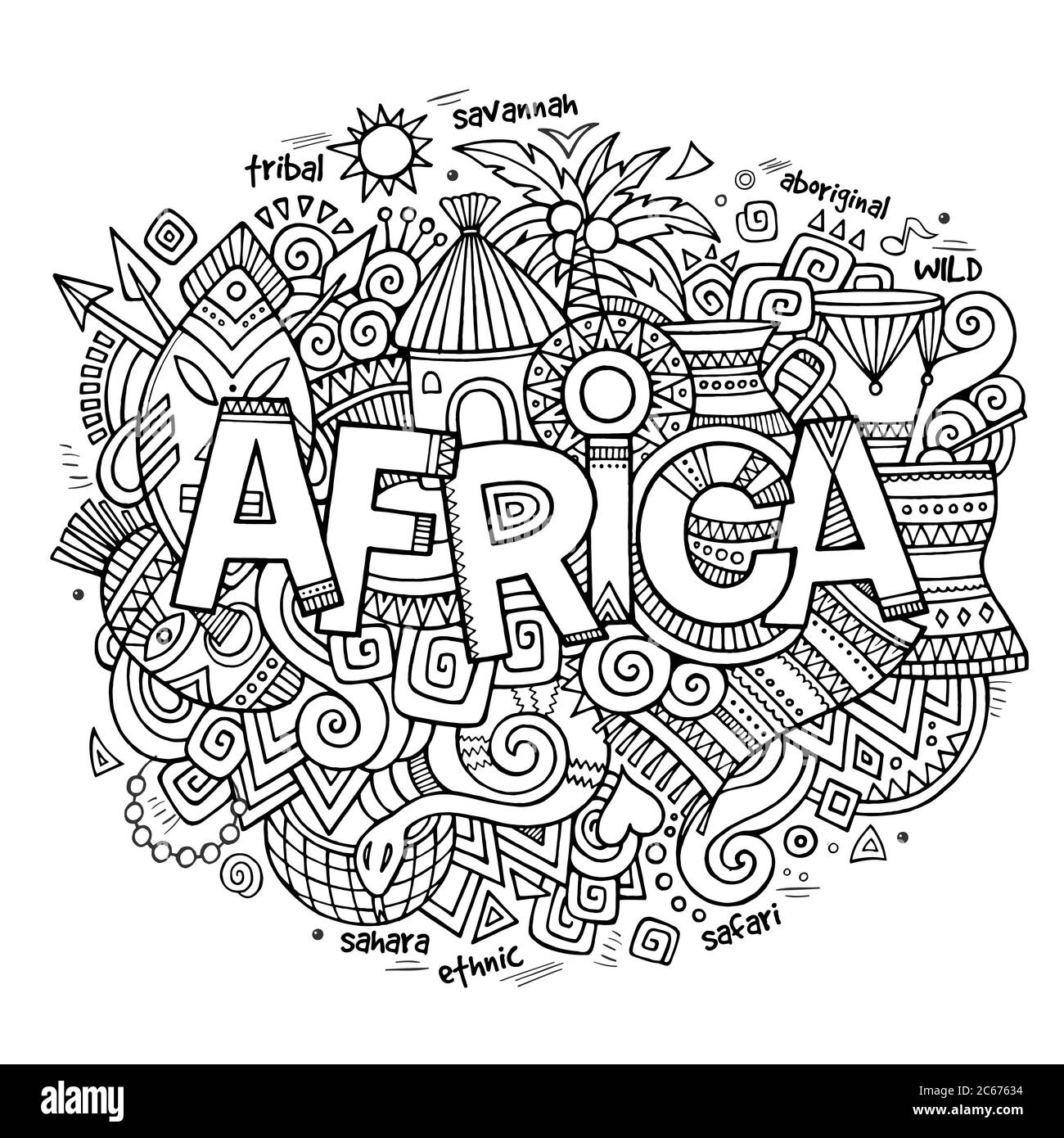 Africa ethnic hand lettering and doodles elements Stock Vector Image ...