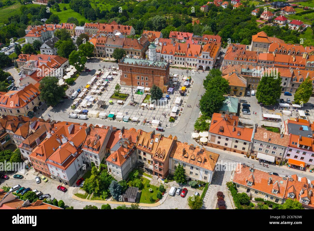 Sandomierz, Poland. Aerial view of medieval old town with town hall ...