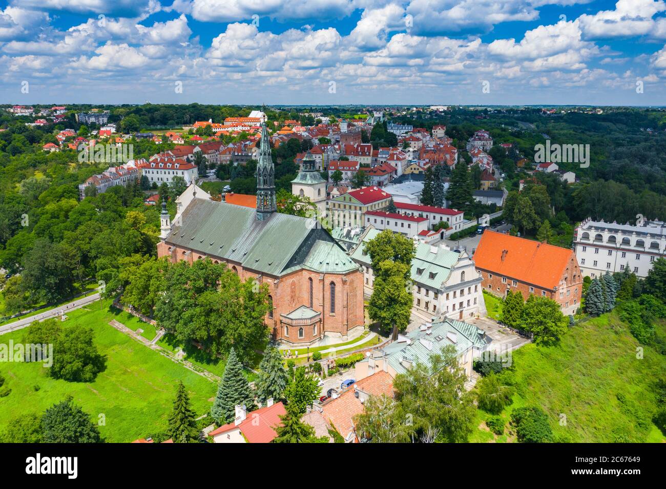 Sandomierz, Poland. Aerial view of medieval old town with town hall ...