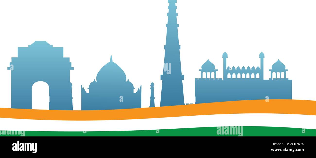 silhouettes famous monuments of india vector illustration design Stock ...