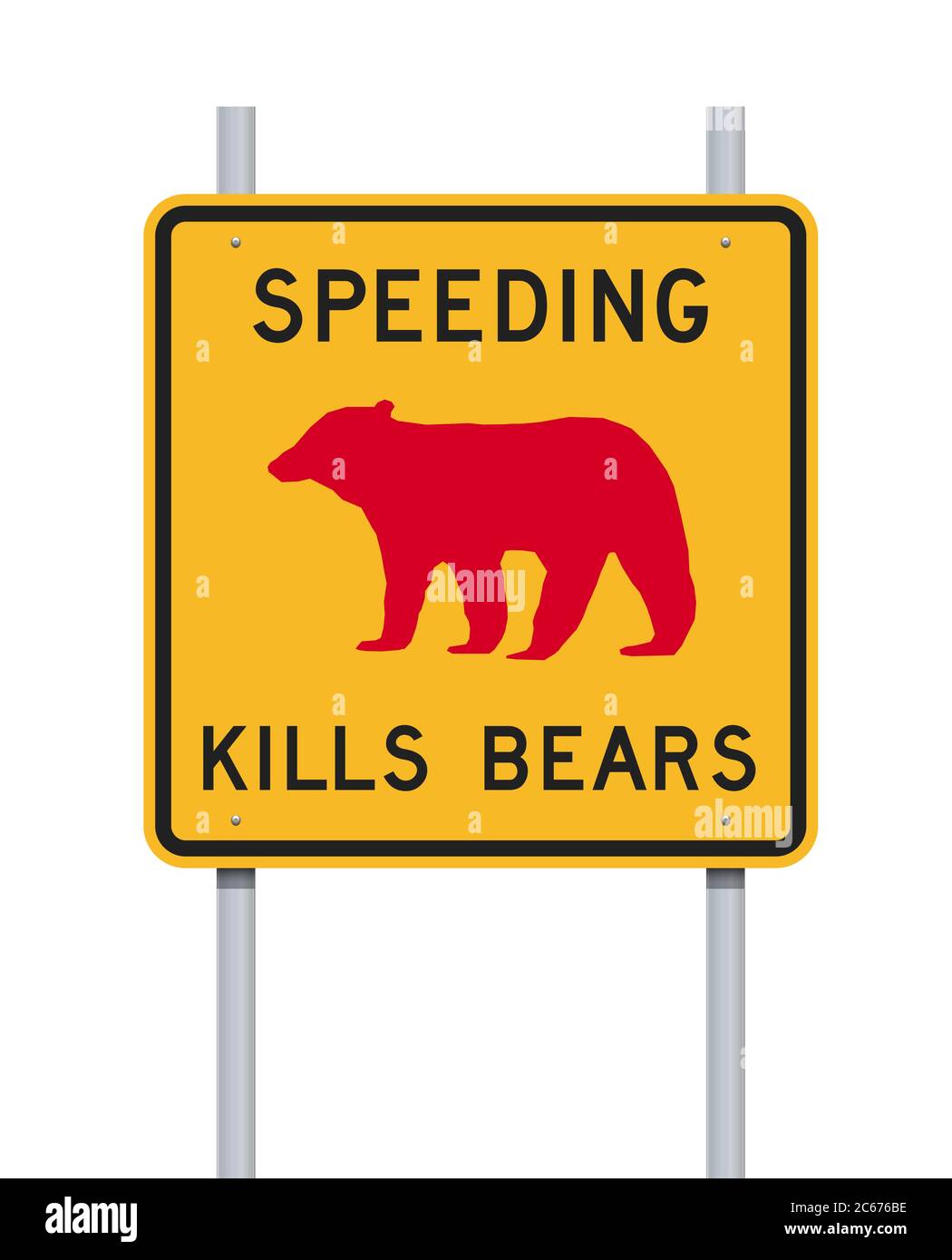 Vector illustration of the Speeding Kills Bears road sign on metallic ...