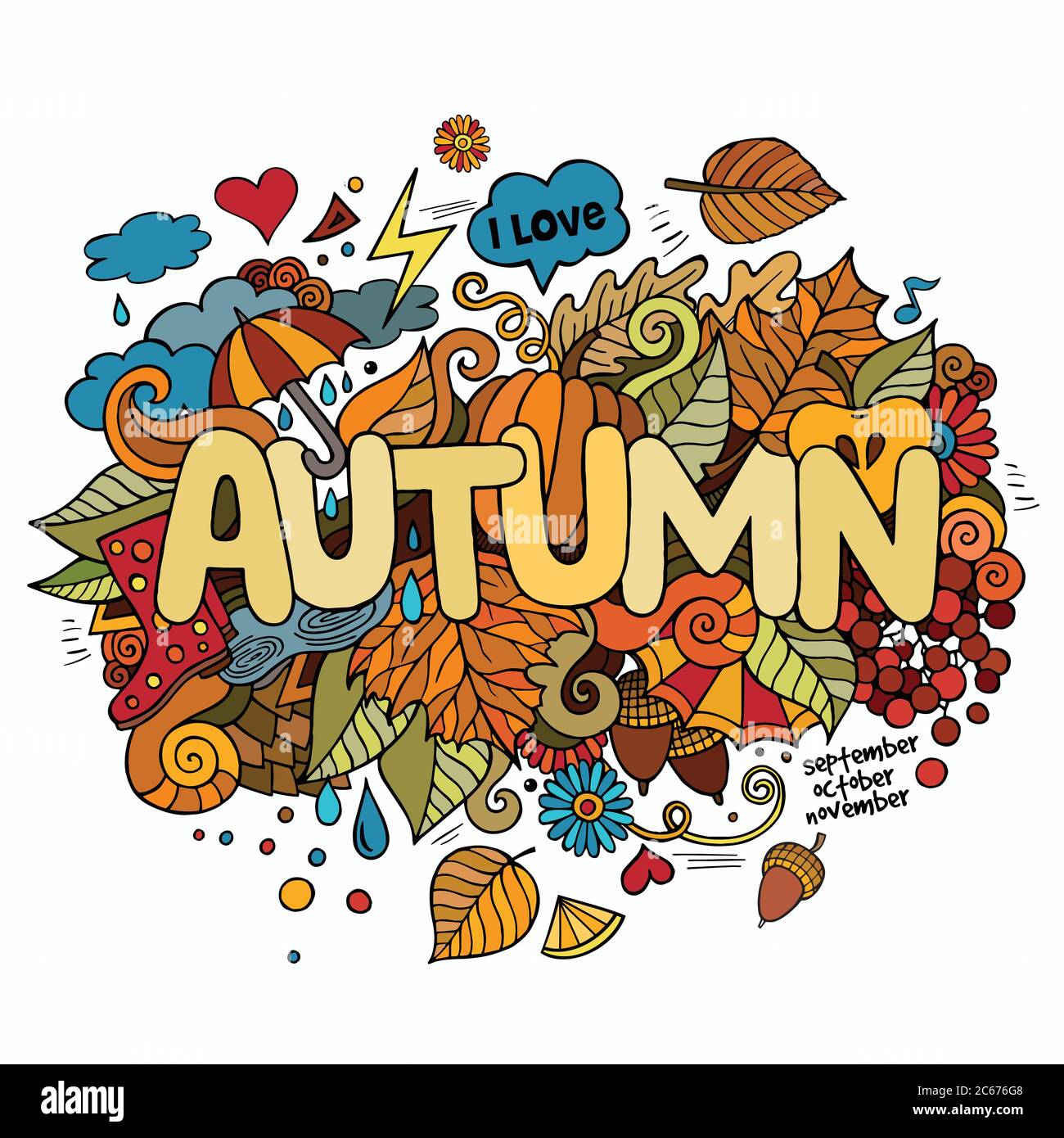 Autumn hand lettering and doodles elements background Stock Vector ...