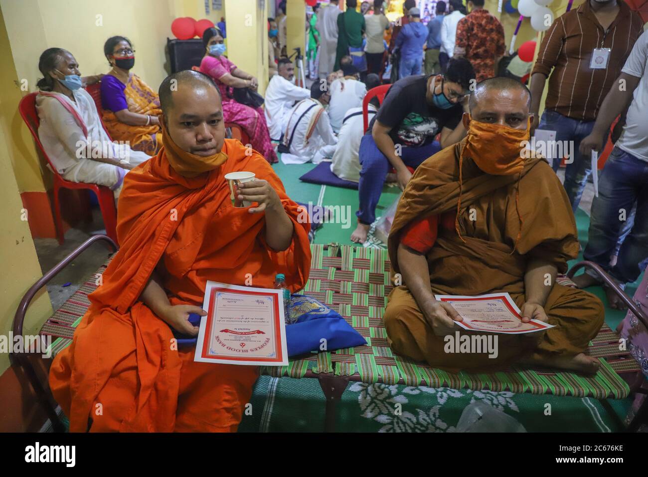 Buddhist monks donating blood in a blood donation camp organised by ...