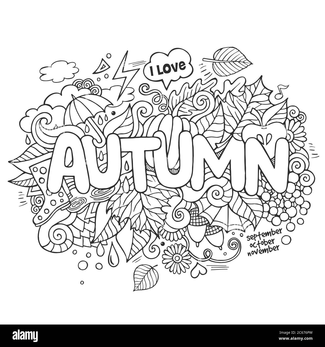 Autumn hand lettering and doodles elements background Stock Vector ...