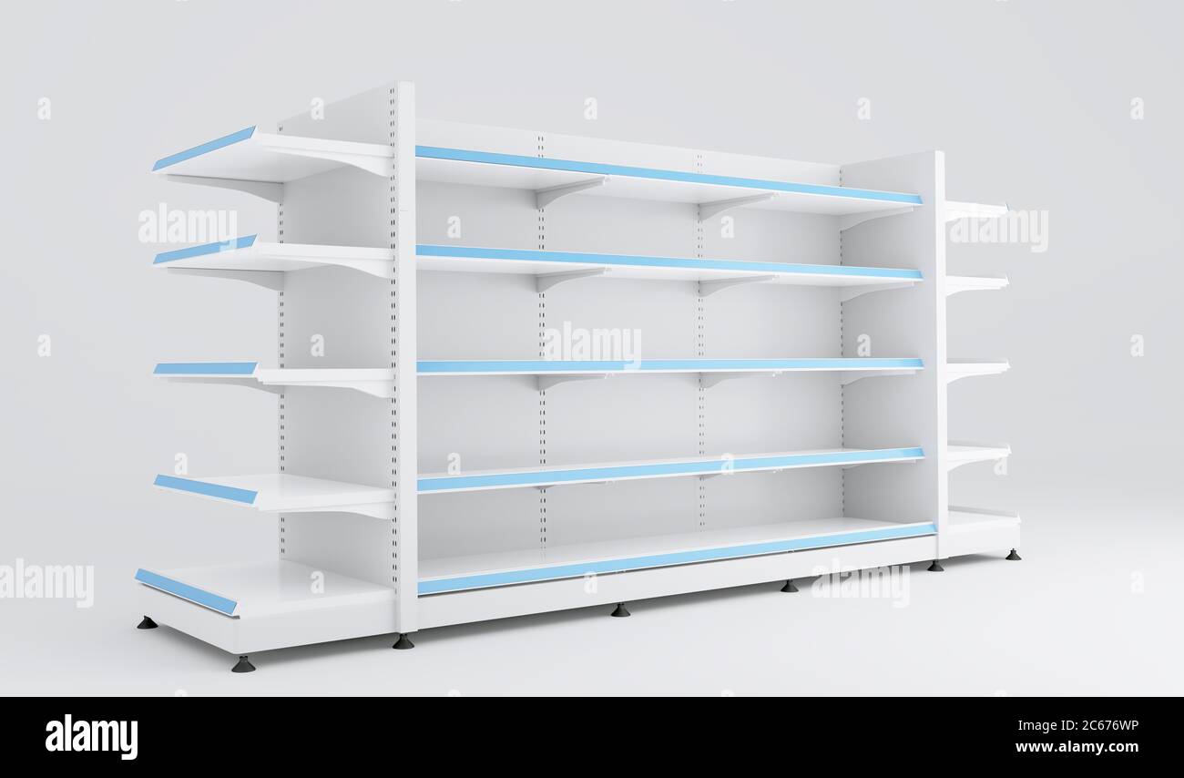 Empty store supermarket, food racks. 3d illustration. Blank retail ...
