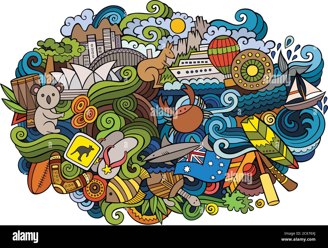 Australian doodles elements and symbols illustration Stock Vector Image ...