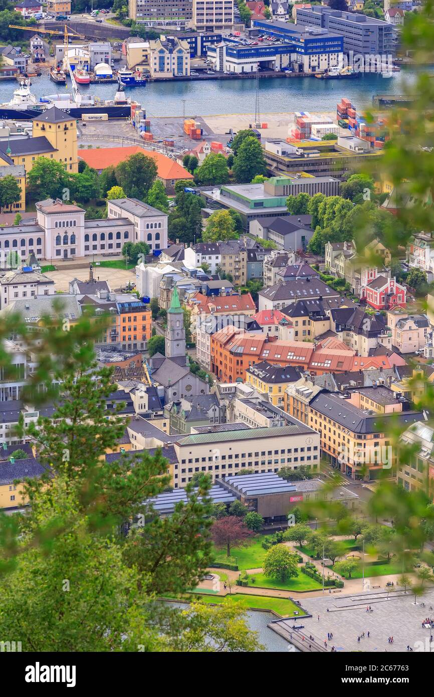 Bergen, Norway - July 30, 2018: Aerial view cityscape with colorful ...