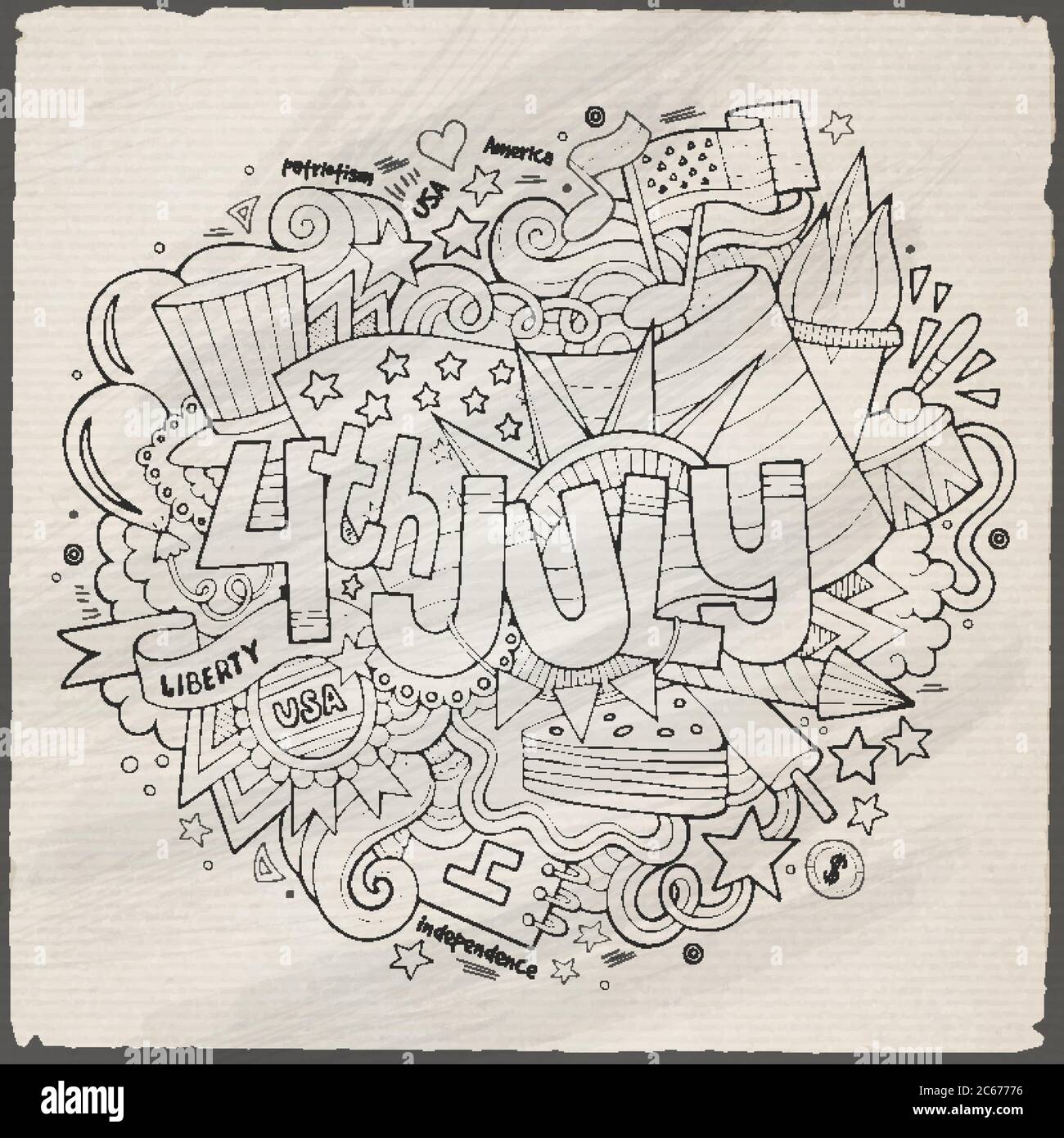 4th July Independence Day hand lettering and doodles elements Stock ...