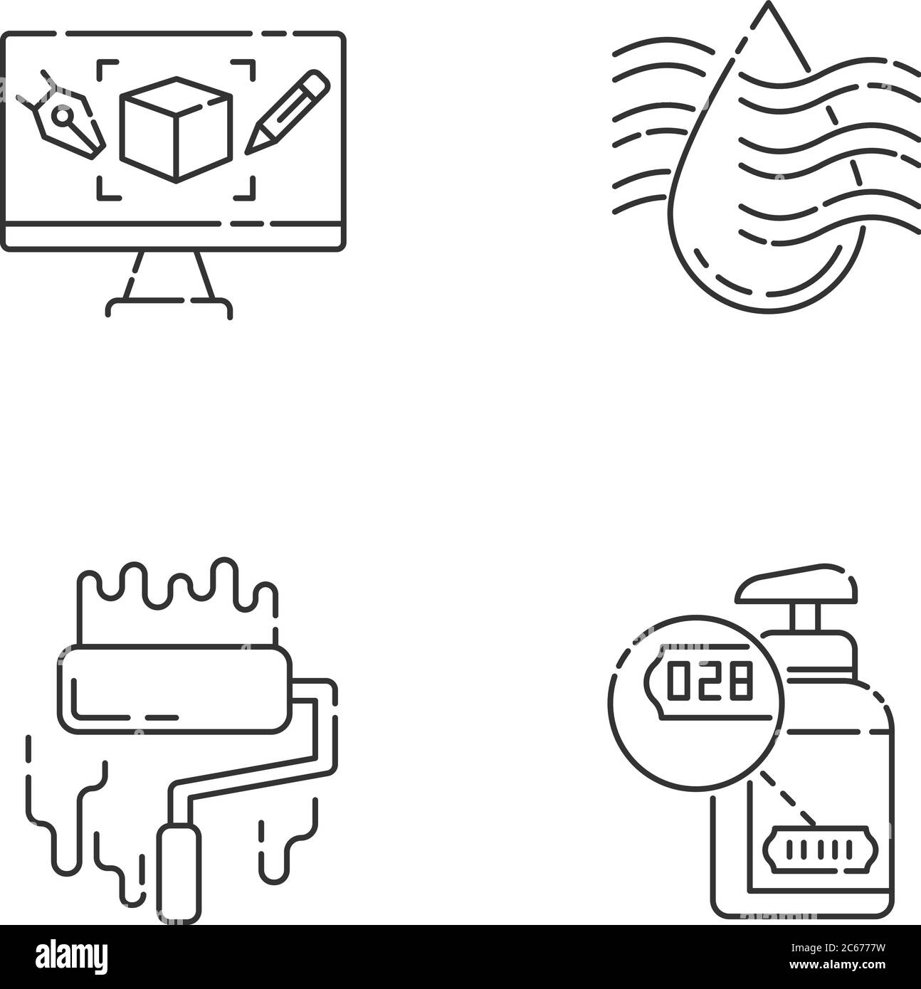 Manufacturing stages pixel perfect linear icons set. CAD, product ...