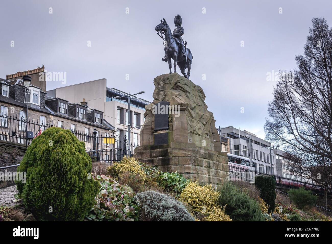 The Royal Scots Greys Monument in Princes Street Gardens public park in ...