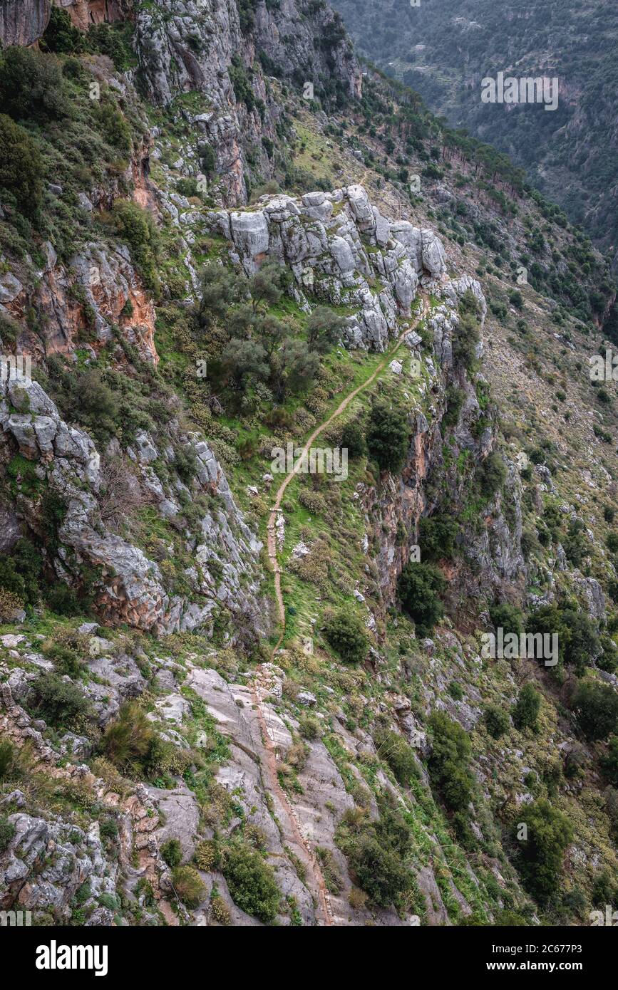 Tourist trail in Kadisha Valley also called Holy Valley in North ...