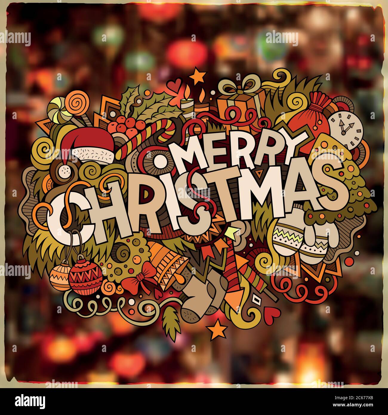 Merry Christmas hand lettering and doodles elements vector Stock Vector ...