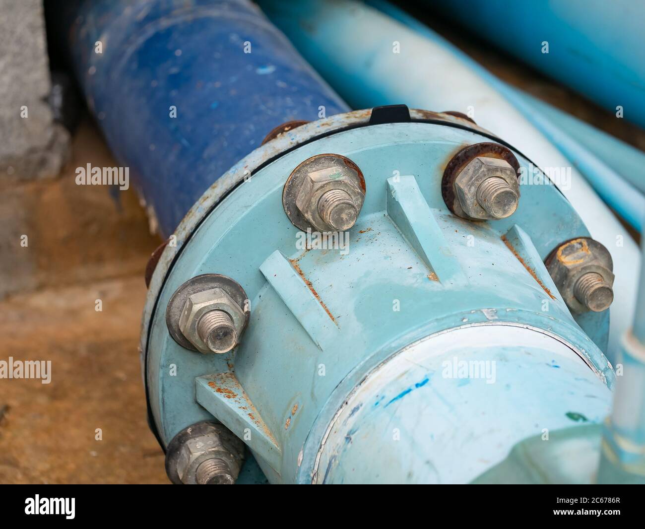 big blue water pipe for Plumbing work Stock Photo - Alamy