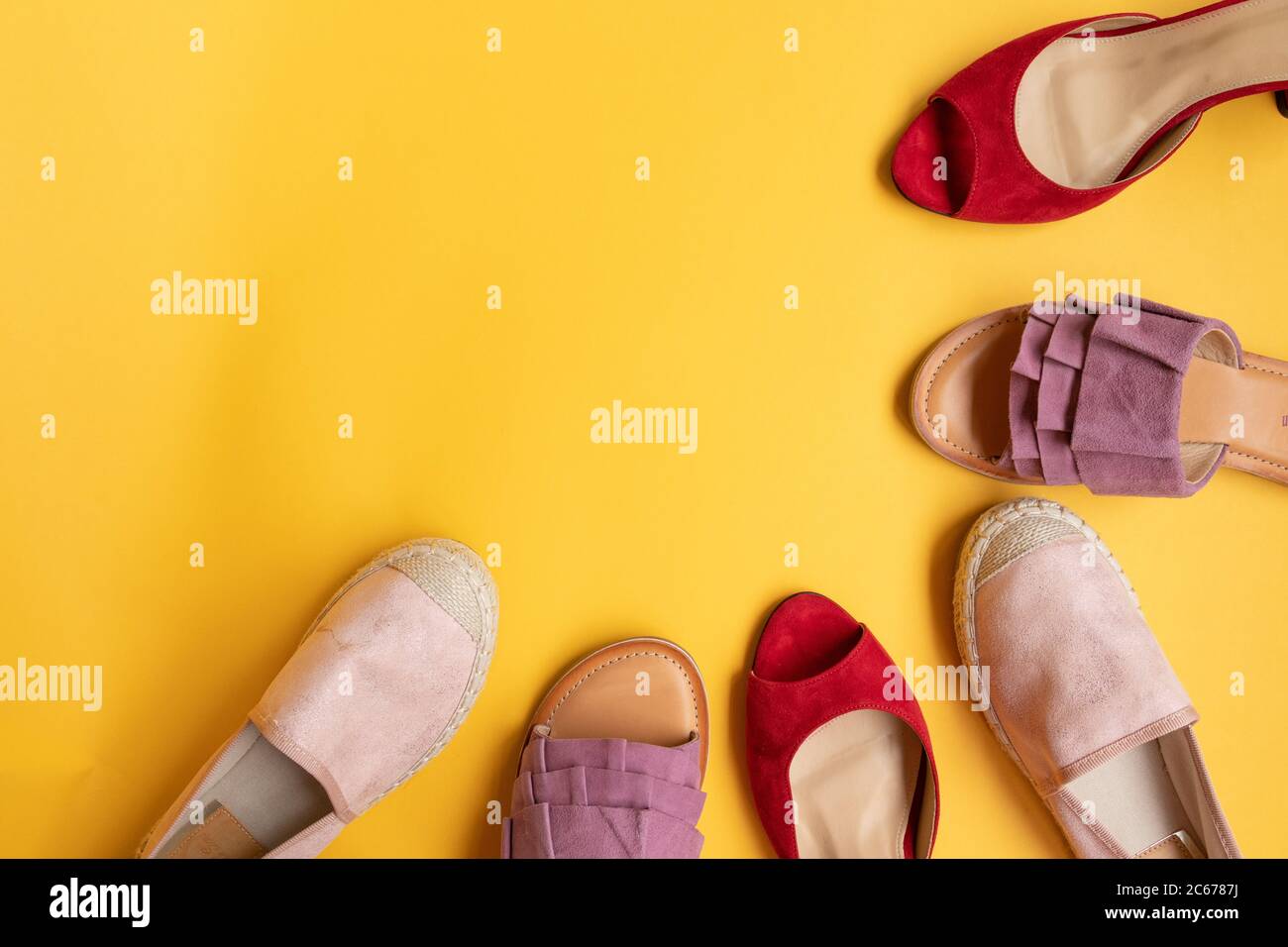 Stylish womens shoes, sandals and flip flops in different colors ...