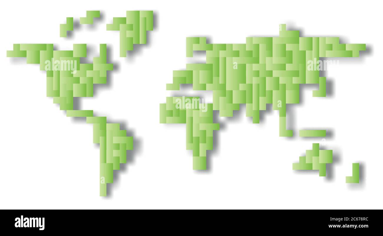 World map mosaic of green tetris blocks. Flat vector illustration Stock ...