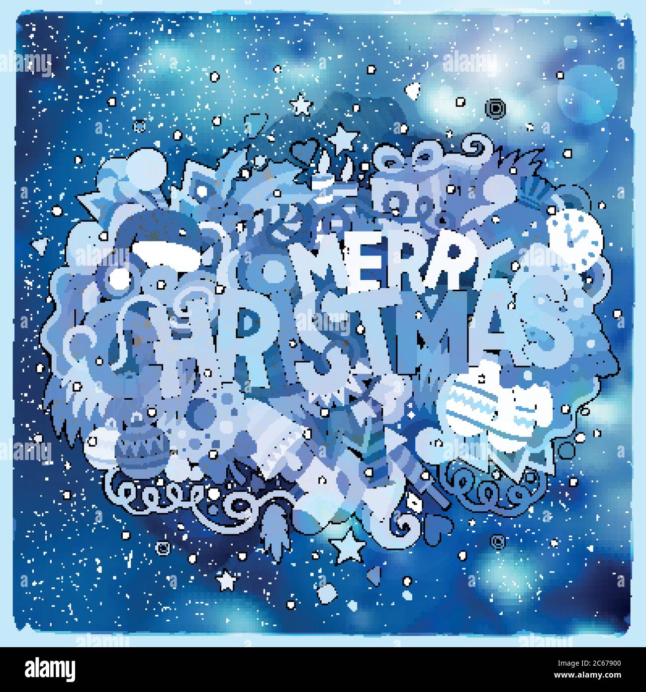 Merry Christmas hand lettering and doodles elements vector Stock Vector ...