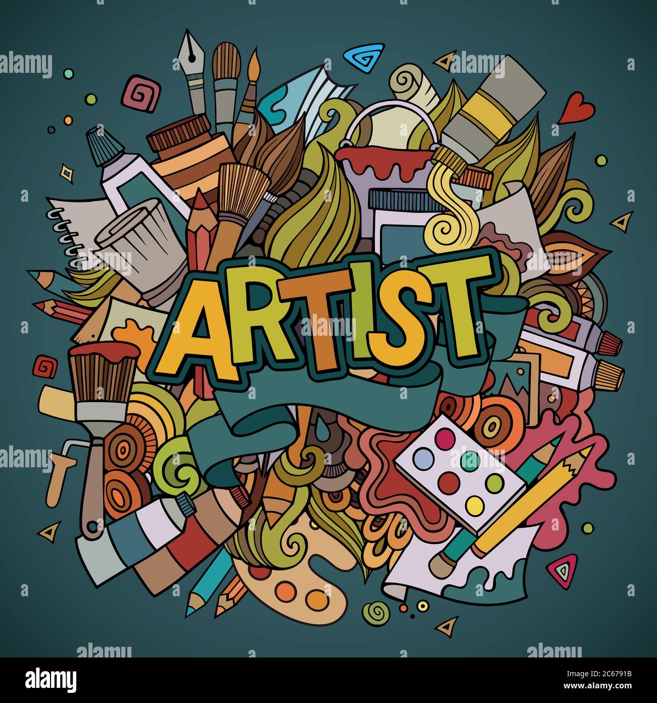 Artist hand lettering and doodles elements emblem. Vector illustration ...