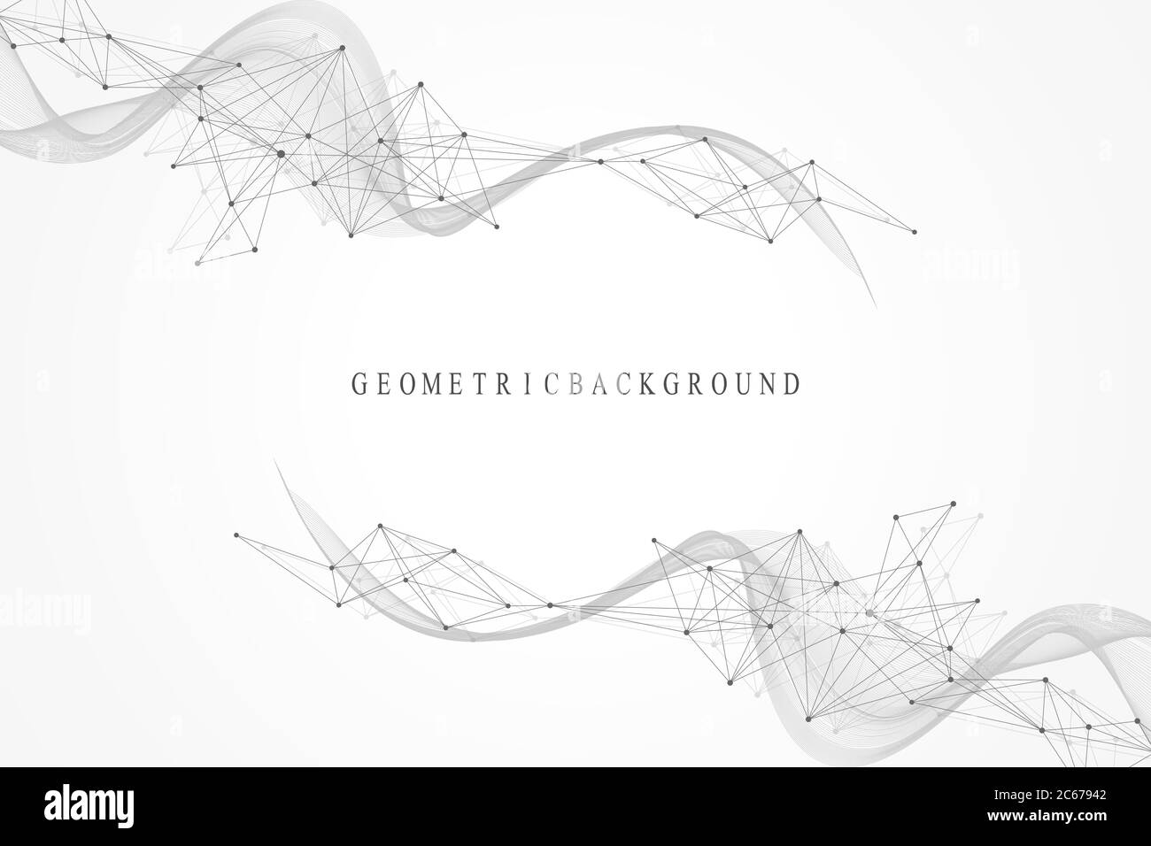 Abstract geometric background with dynamic particles, wave flow. Big data, plexus stream ...
