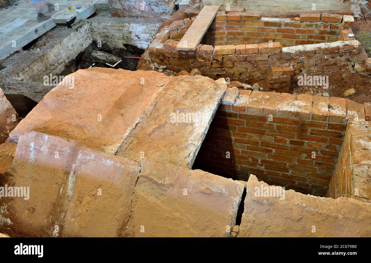 Tombs with coffin in crypt of Bristol church undergoing restoration and ...
