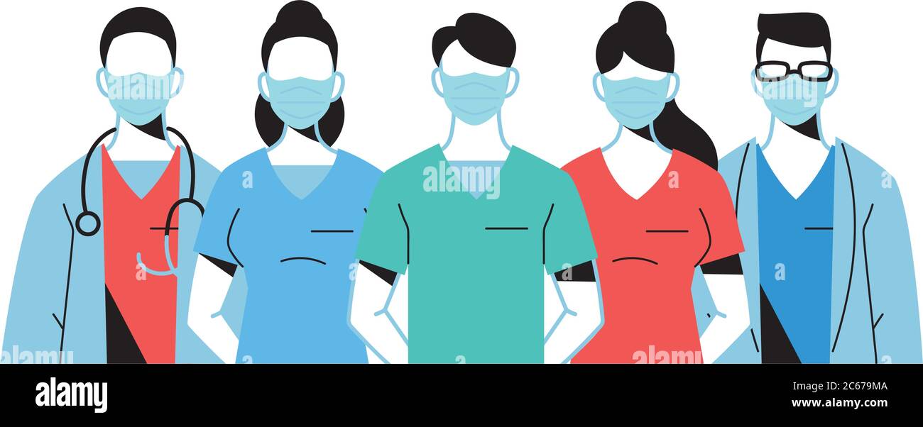 professional doctors wearing face masks vector illustration design ...