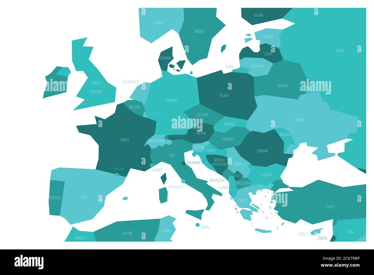 Political map of Central and Southern Europe. Simlified schematic ...