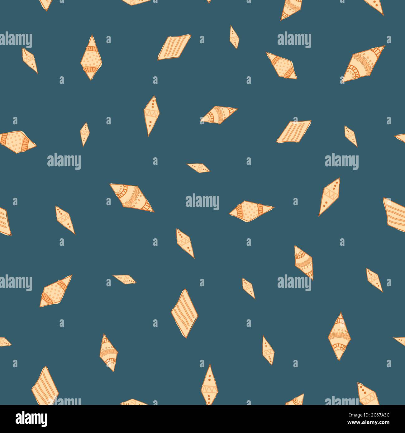 Scattered kites Doodle Pattern Filled Diamond shape on teal background ...