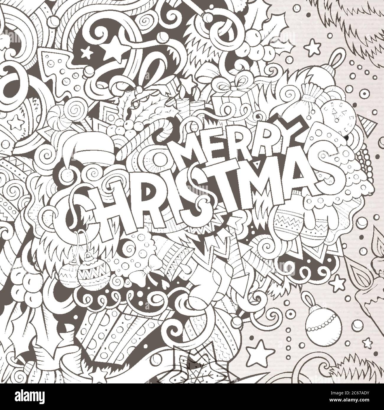 Cartoon cute doodles hand drawn Merry Christmas illustration Stock ...