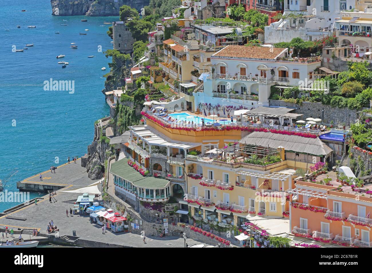 Positano, Italy - June 27, 2014: Hotel With Swimming Pool at Cliff in ...