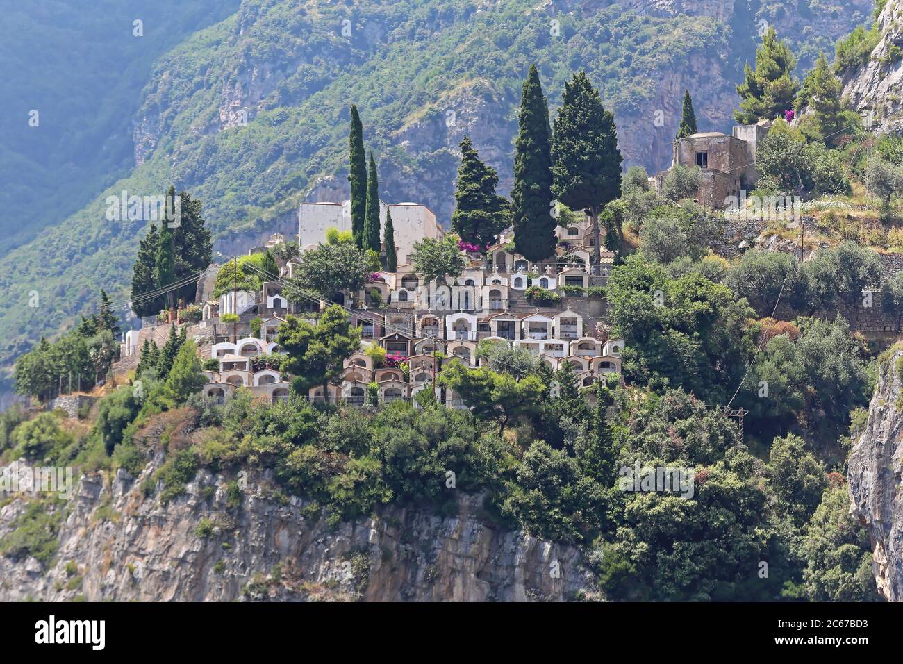 Positano, Italy - June 27, 2014: Cliff Hill Graveyard Cemetery at ...