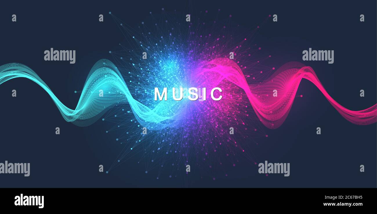Abstract motion sound wave lines and dots dynamic vector background ...