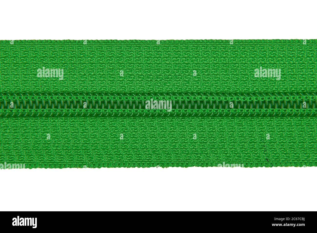 Closed green zipper isolated on white background. Green zipper for ...