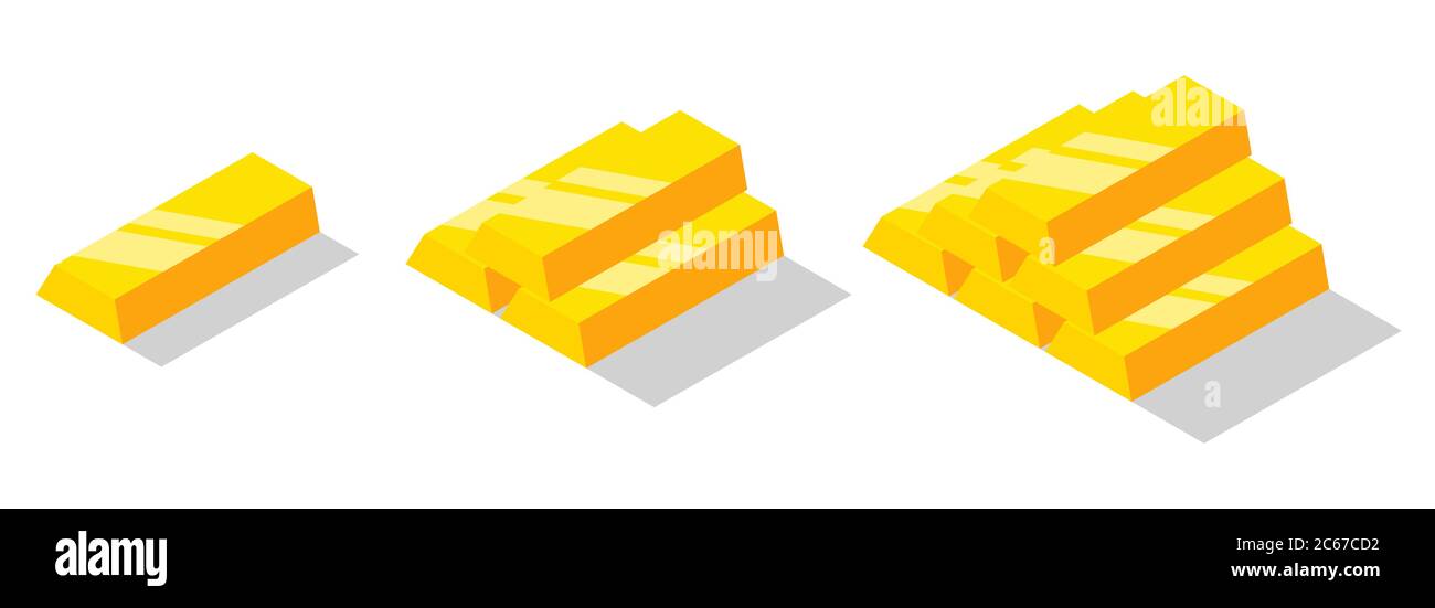 Isometric golden bars set. Gold bricks or ingot isolated on white background Stock Vector Image ...