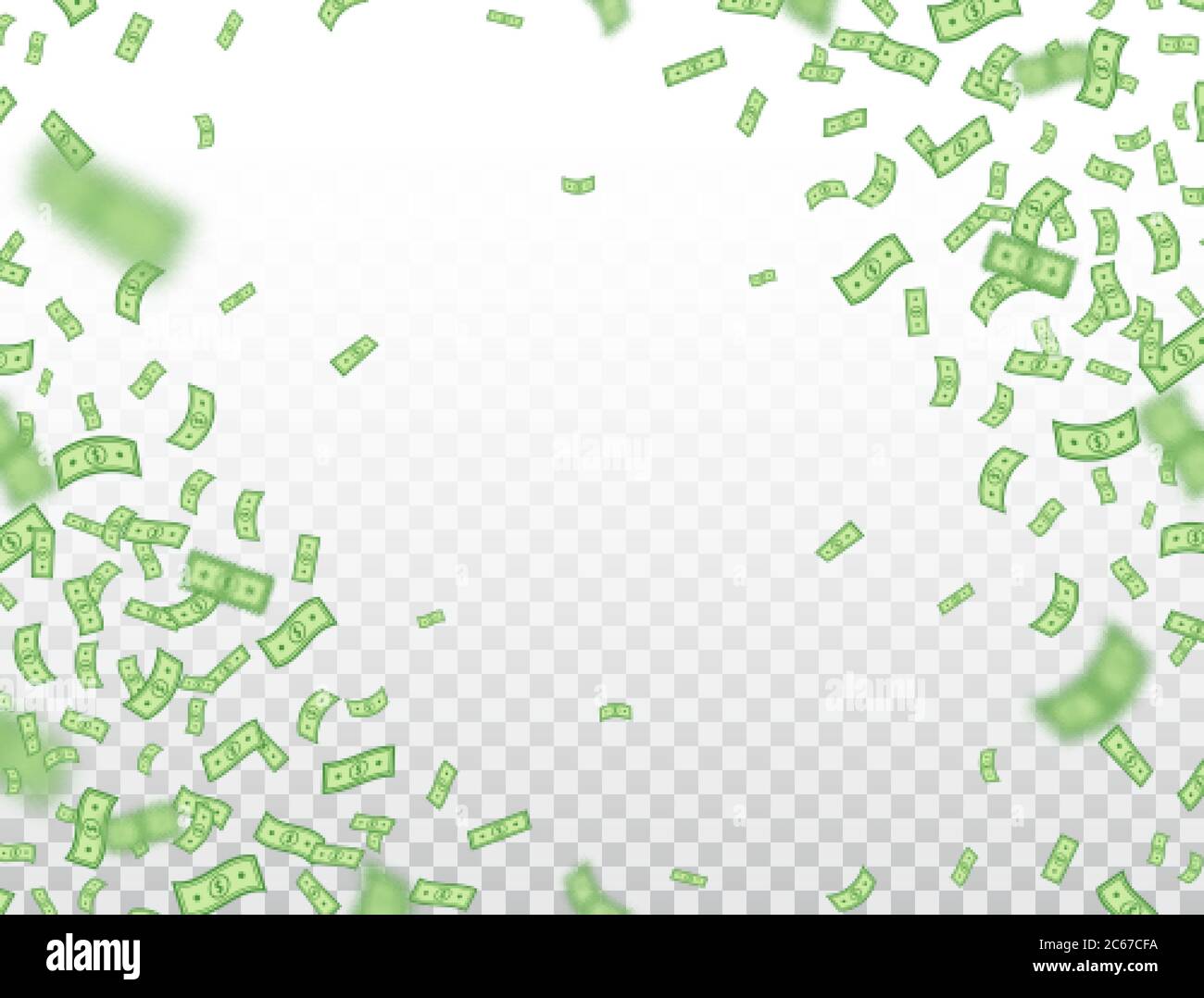 Dollar frame. Banknotes falling on transparent background. Dollars icon ...