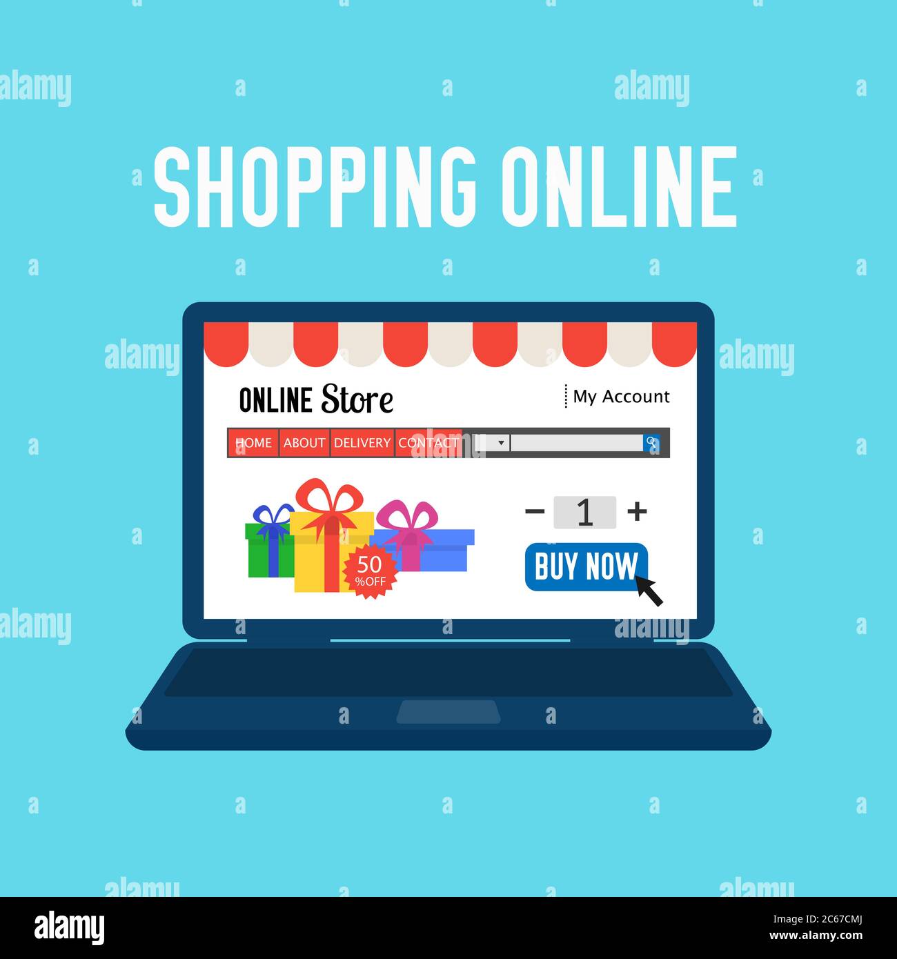 Online store. Shopping online. E-commerce shopping concept. Colored ...